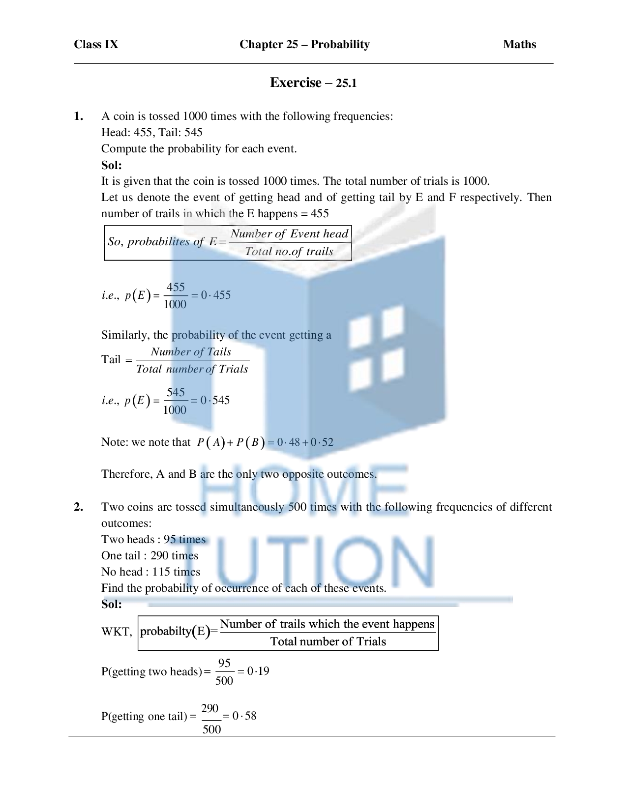 RS Aggarwal Solutions Class 9 Maths Chapter 19 Probability