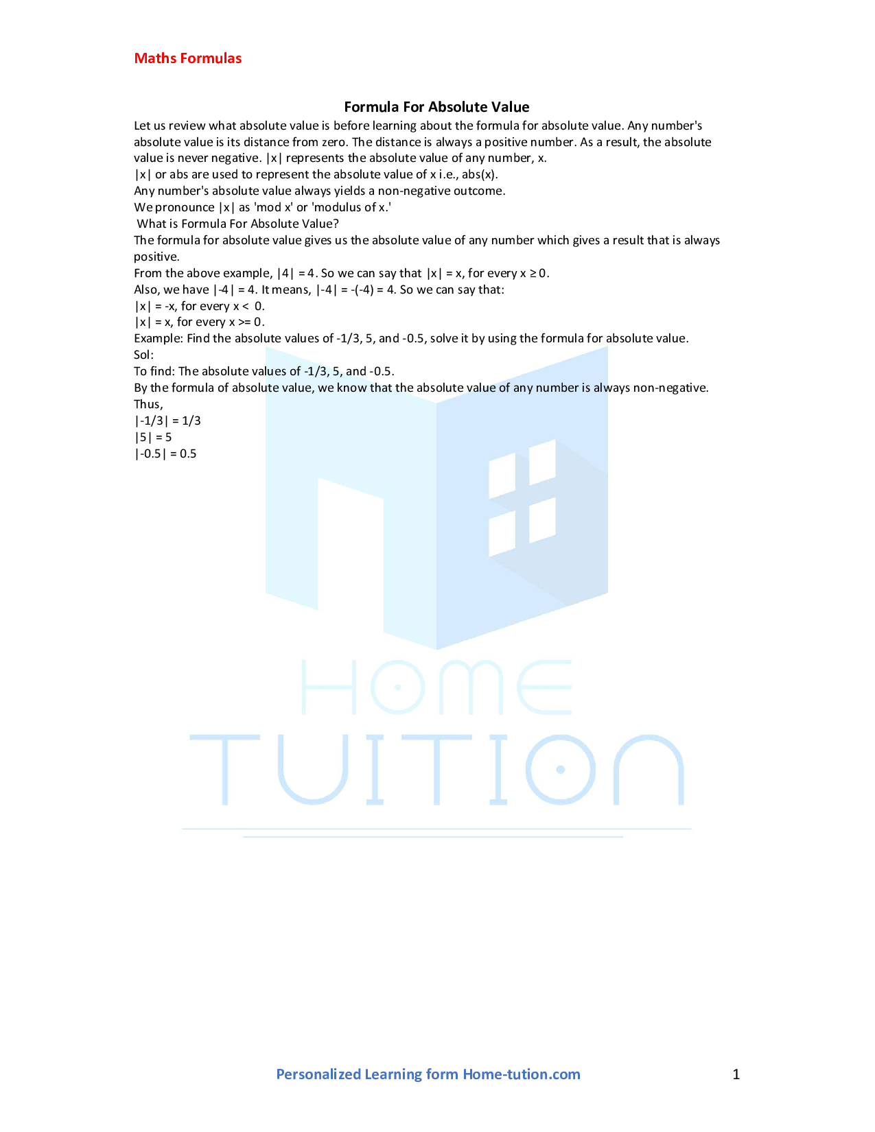 Absolute Value Details Application Examples