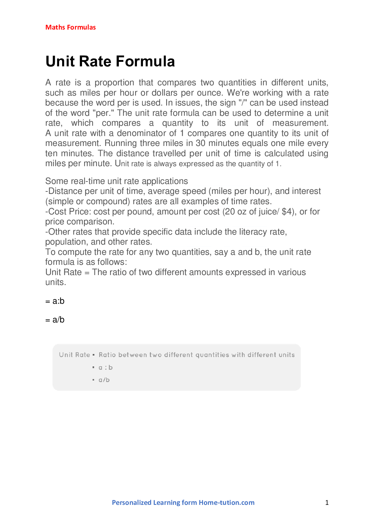 Unit Rate Formula Details Solved Examples Use Of Formula