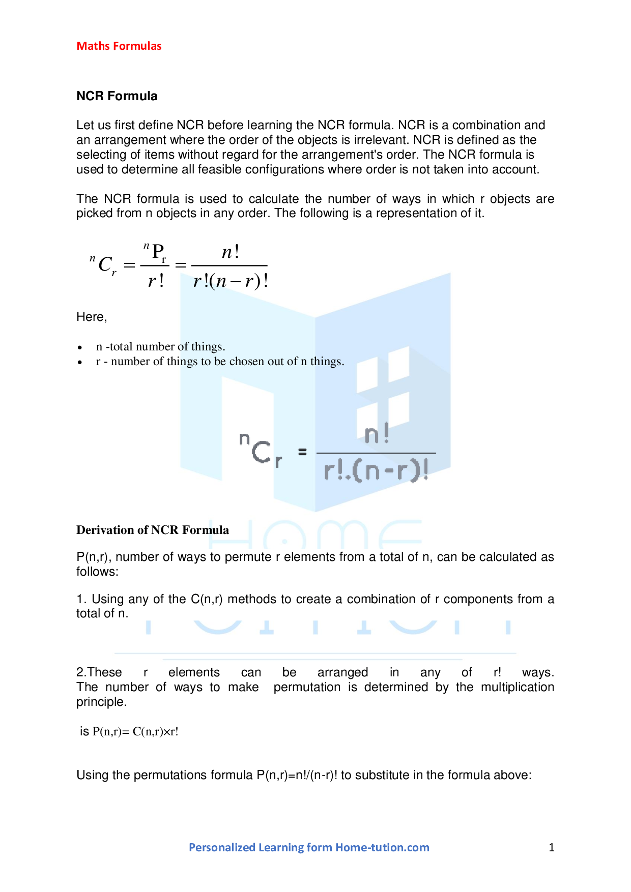 NCR Formula Use Questions Solved Examples