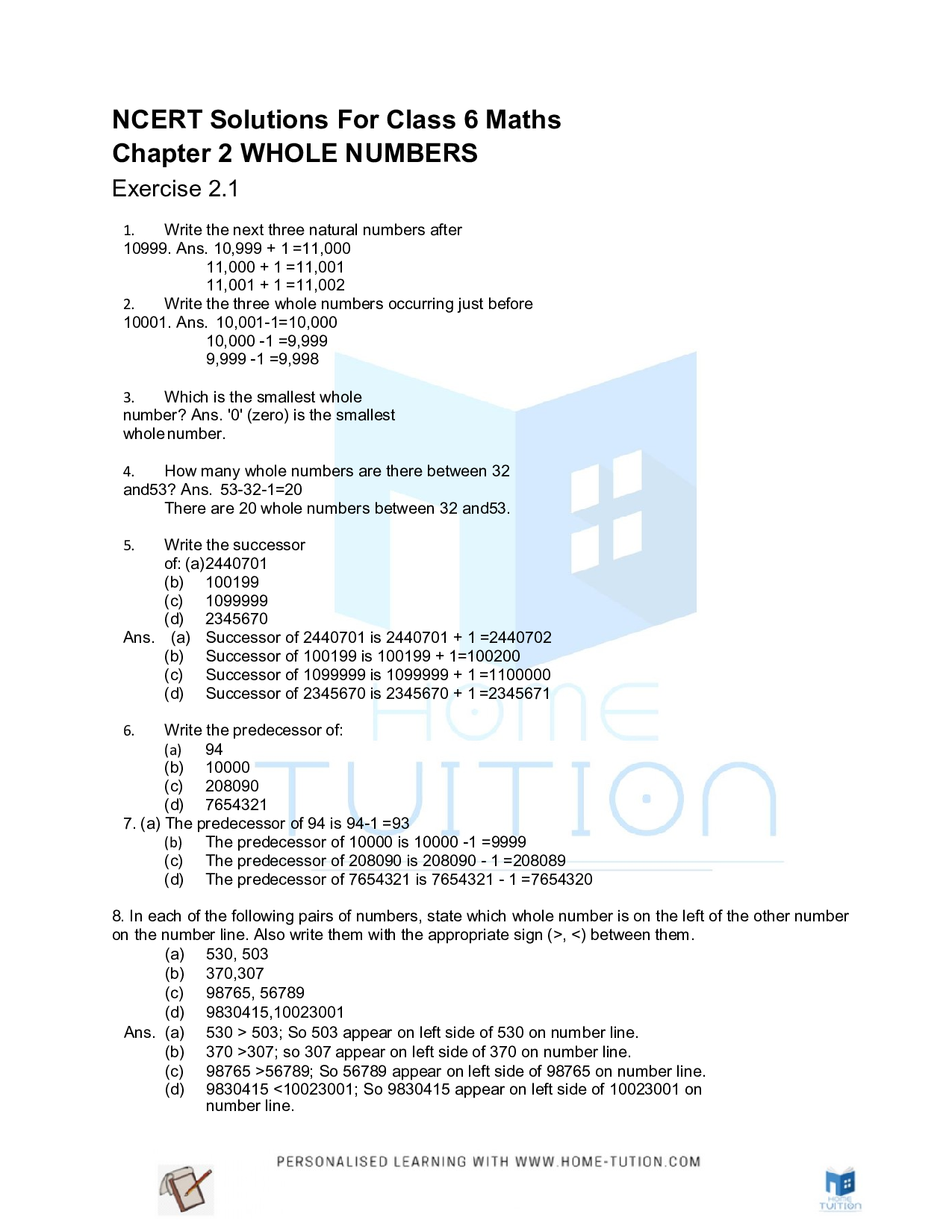 NCERT Solutions For Class 6 Maths Chapter 2 Whole Numbers