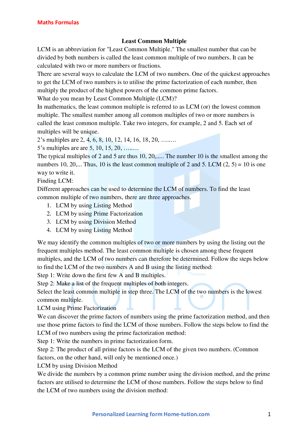 Least Common Multiple Formula Use Details ions With Solutions