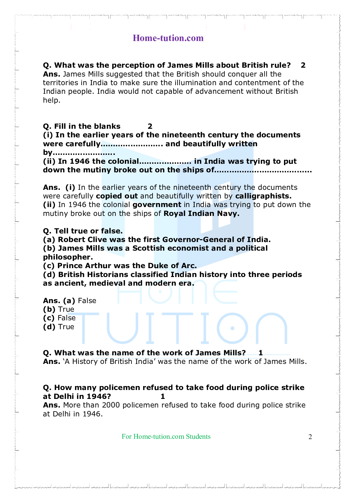 Important Subjective Questions For CBSE Class 8 SST History Chapter 1