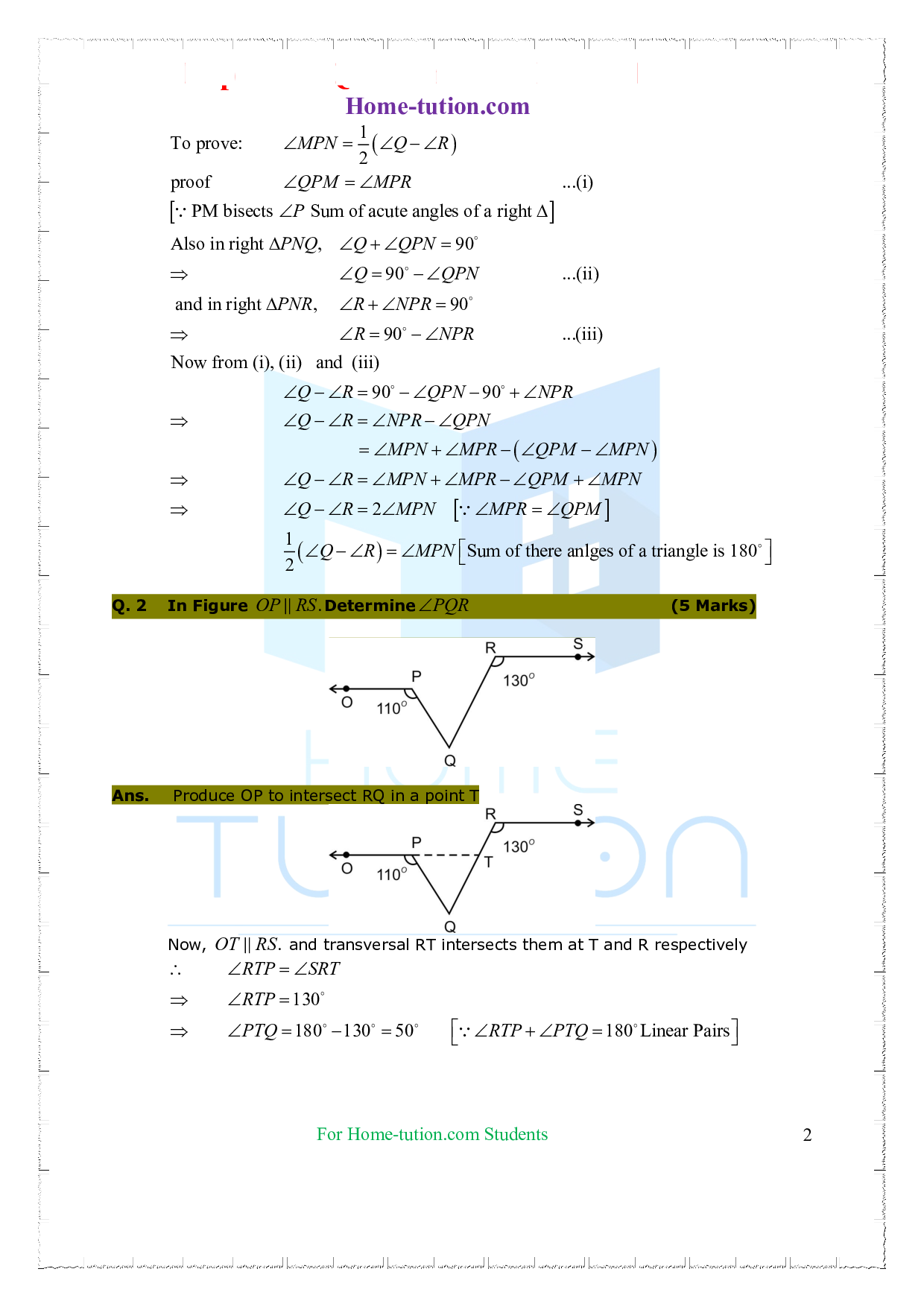 Important Questions For Class 9 Maths Chapter 6 Lines And Angles With
