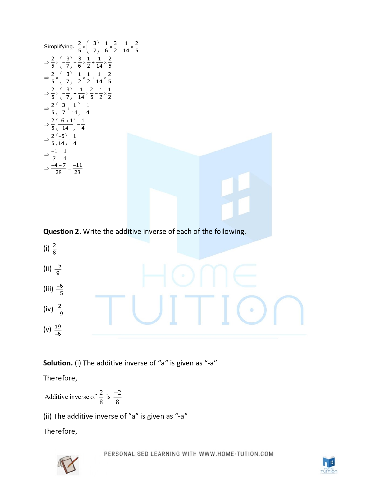 NCERT Solutions For Class 8 Maths Chapter 1 Rational Numbers