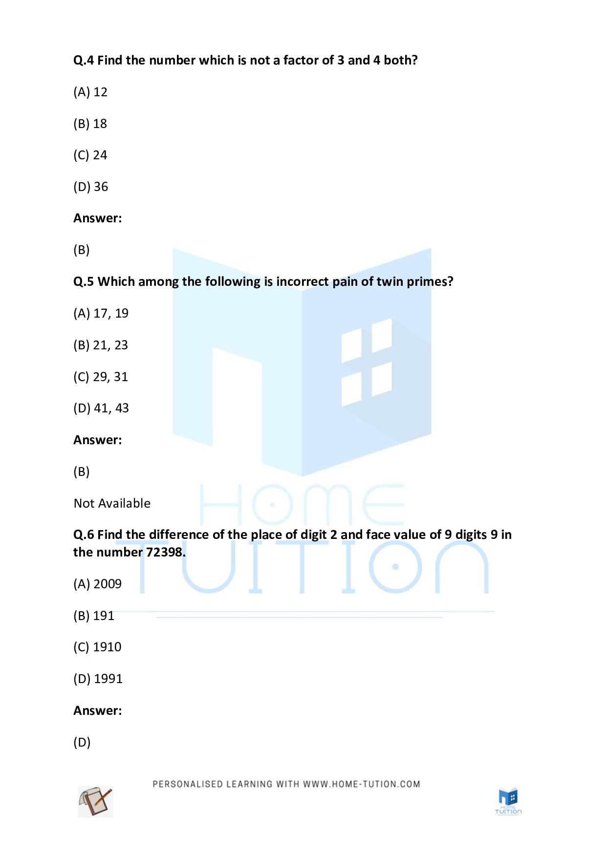CBSE Class 3 Maths Numbers Worksheet Free PDF Home Tution
