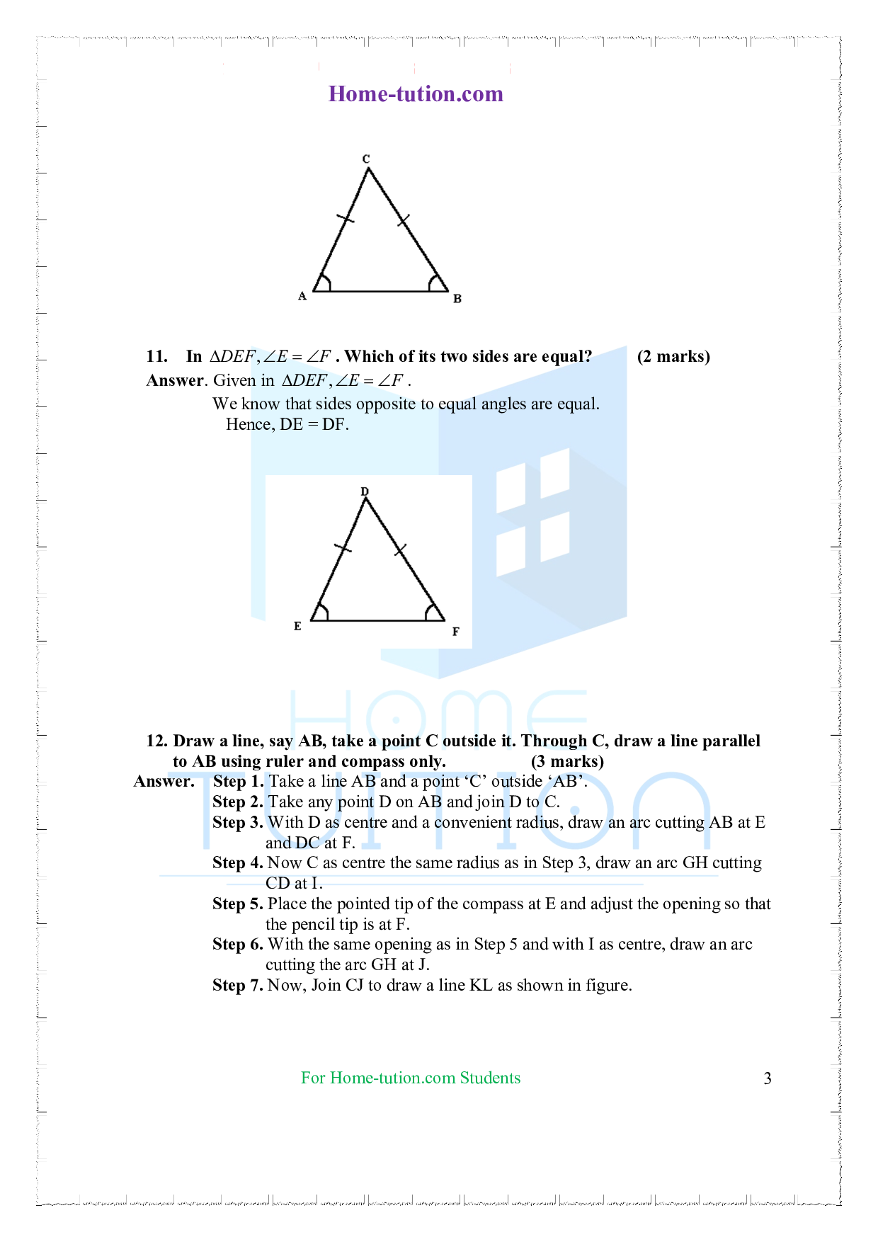 Extra Subjective Questions Worksheet For CBSE Class 7 Maths Chapter 10