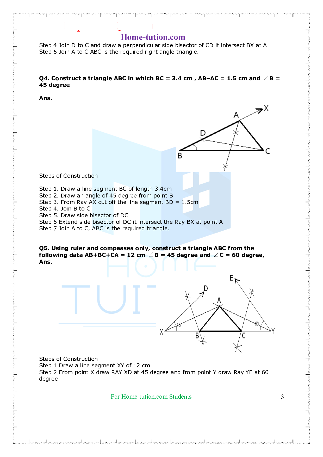 Important Questions For Class 9 Maths Chapter 11 Constructions With