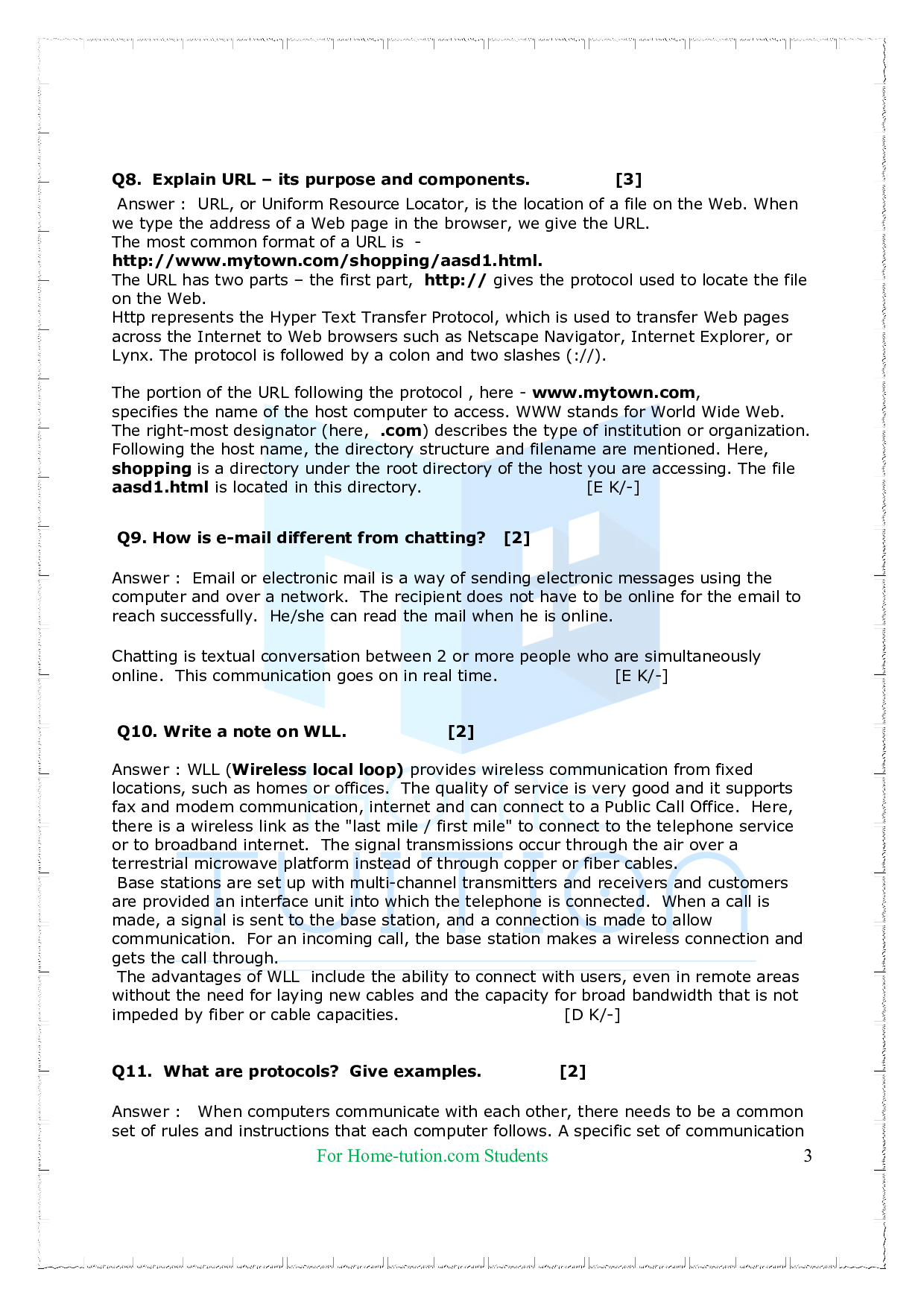 Important Questions For Class 12 Computer Science Chapter Networking