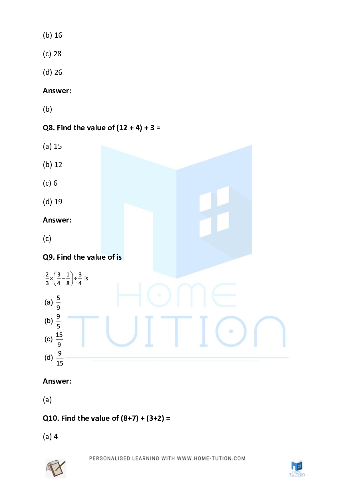 CBSE Class 5 Maths Order Of Operations Worksheet With Answers PDF