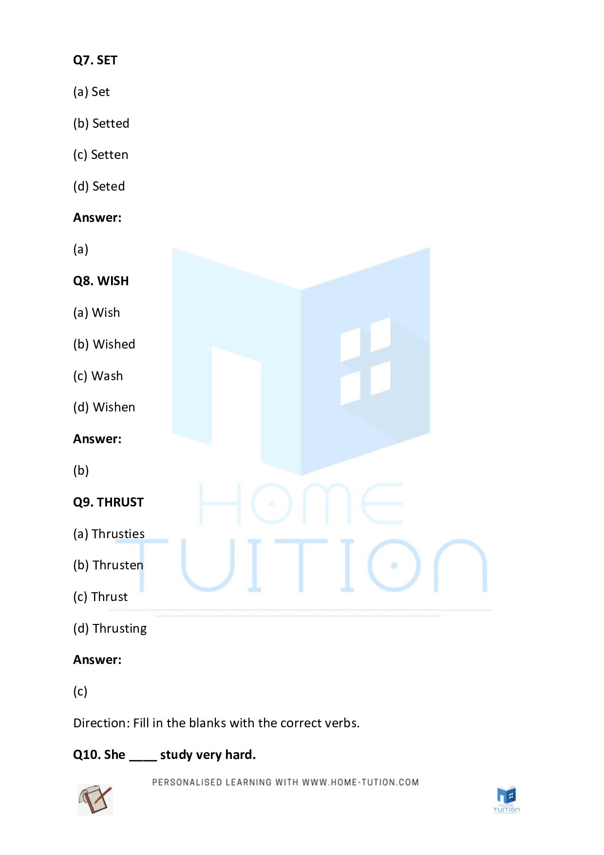 CBSE Worksheet For Class 5 English Verb Chapter Free PDF Home Tution
