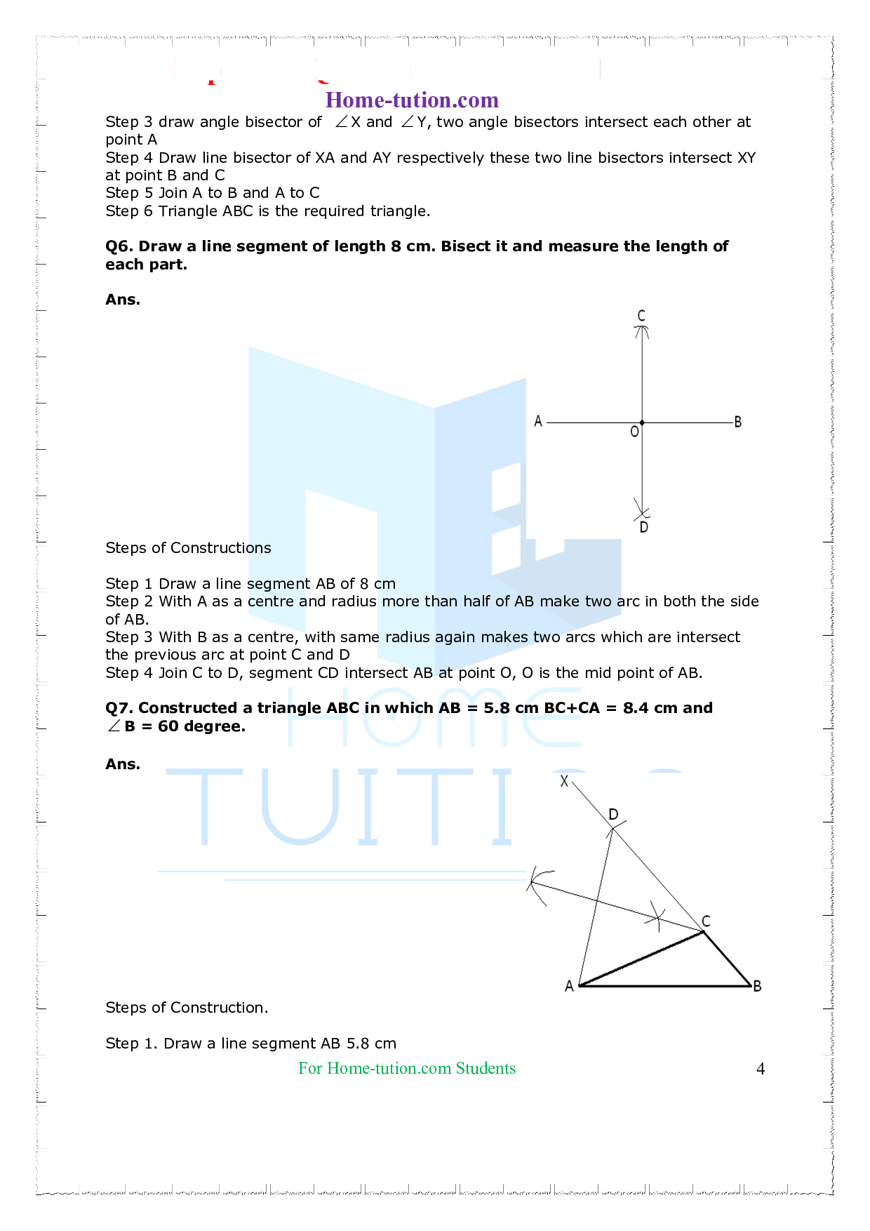 Important Questions For Class 9 Maths Chapter 11 Constructions With