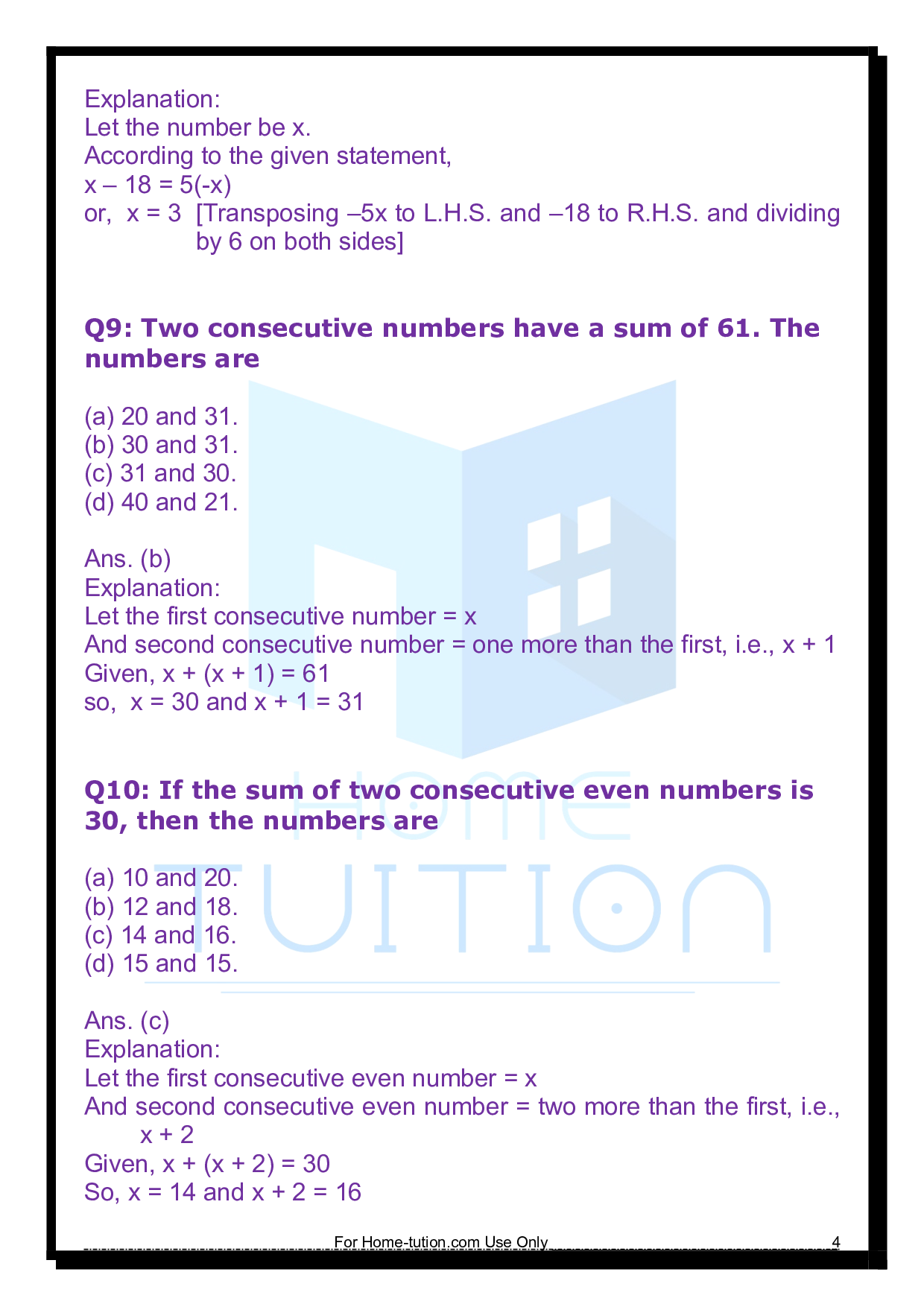 Extra Questions Solutions For Chapter 11 Algebra Class 6 Maths