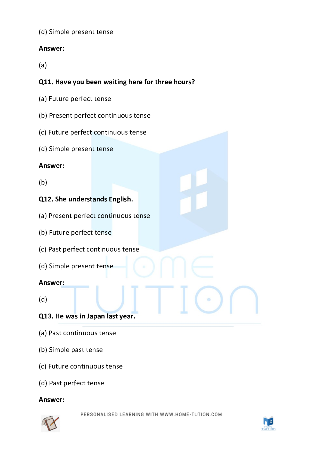 CBSE Worksheet For Class 5 English Elementary Idea Of Tenses Free PDF