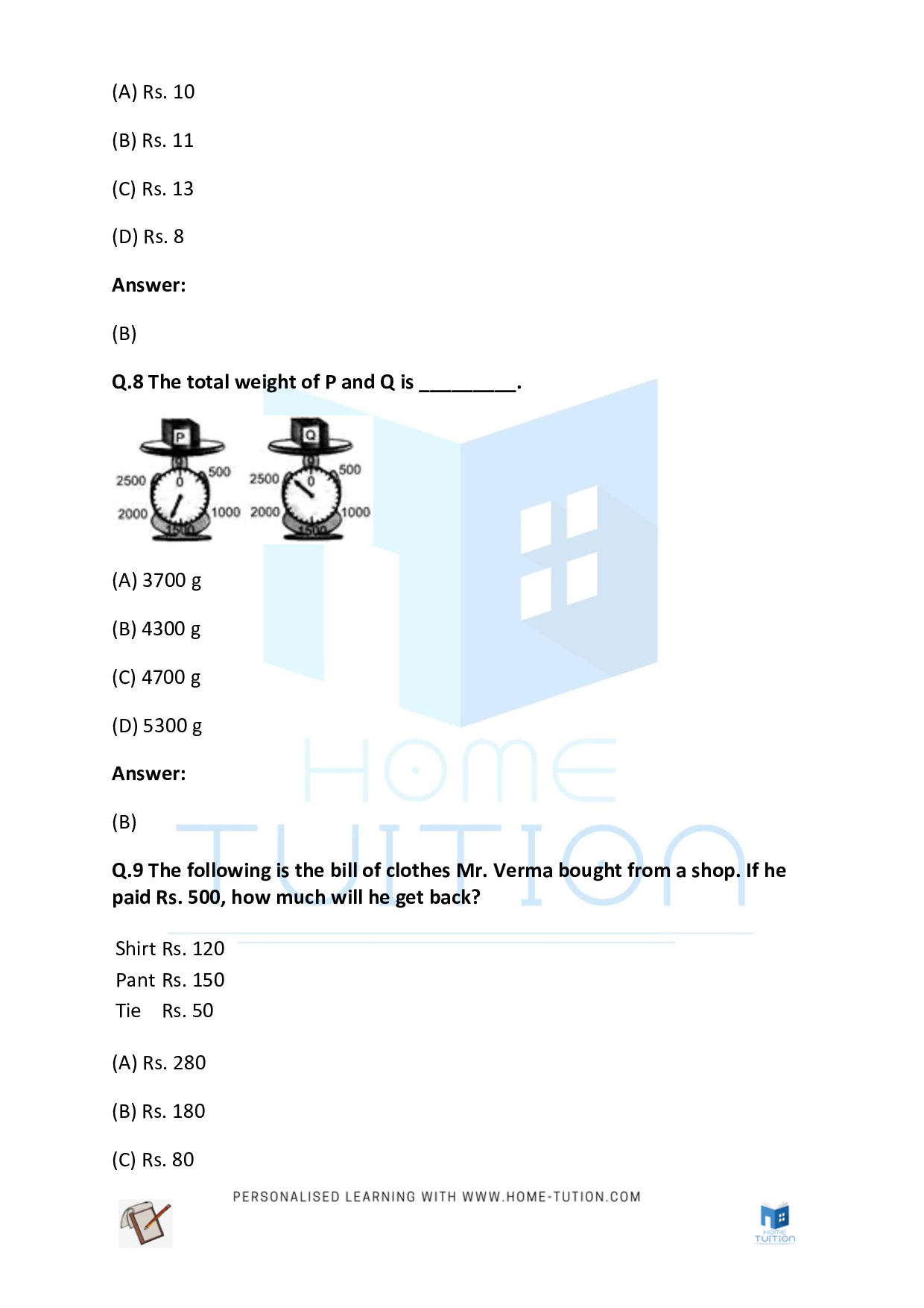 CBSE Class 4 Maths Measurement Length Weight and Capacity Worksheet ...