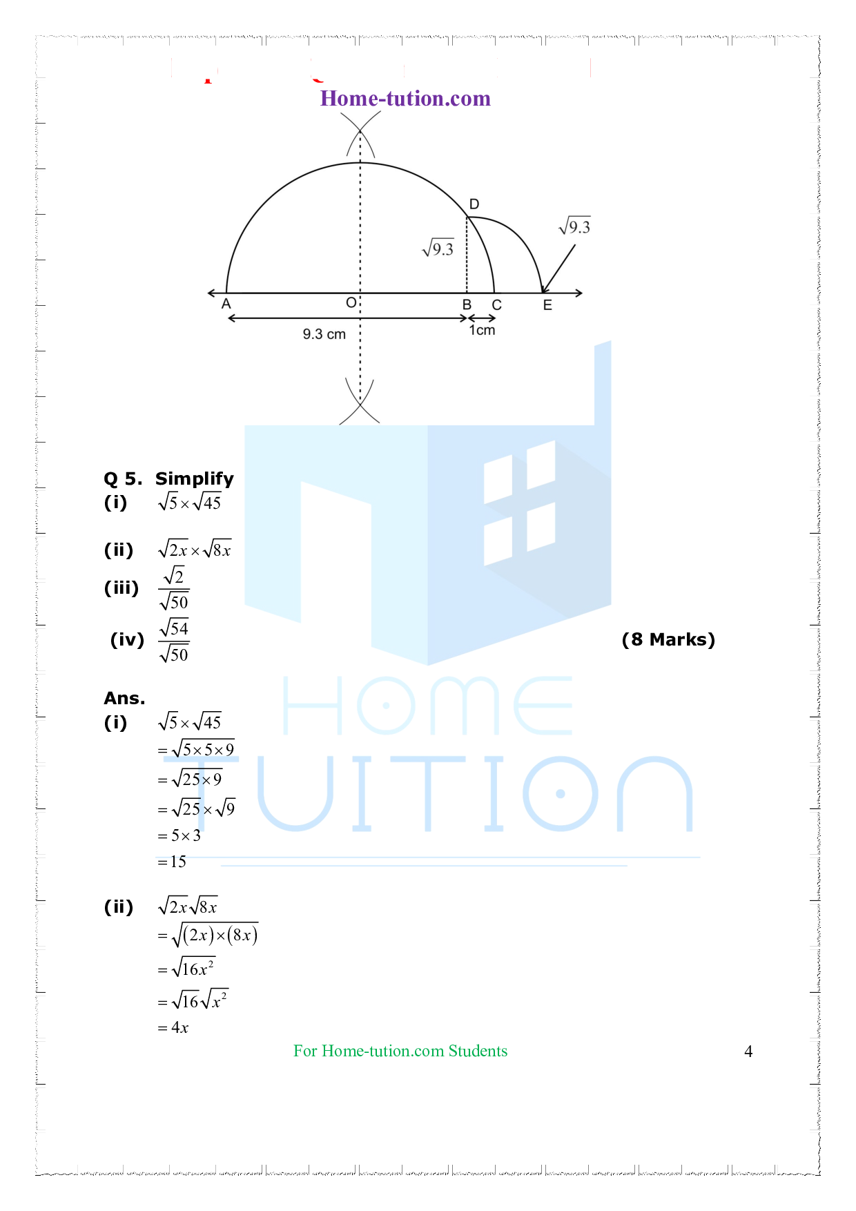 Important Questions For Class 9 Maths Chapter 1 Number System With