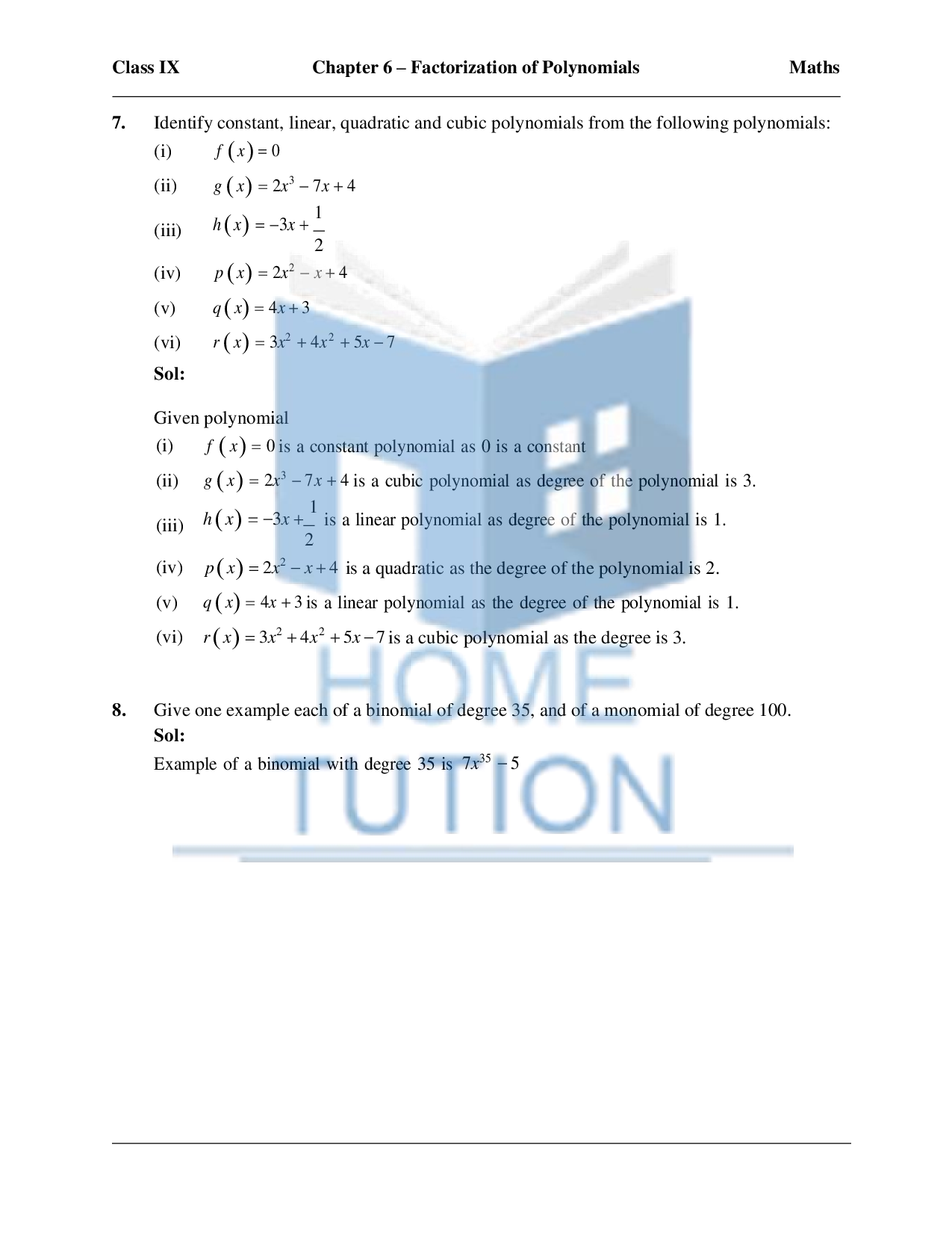 RS Aggarwal Solutions Class 9 Math’s Chapter 3 Factorization of Polynomials