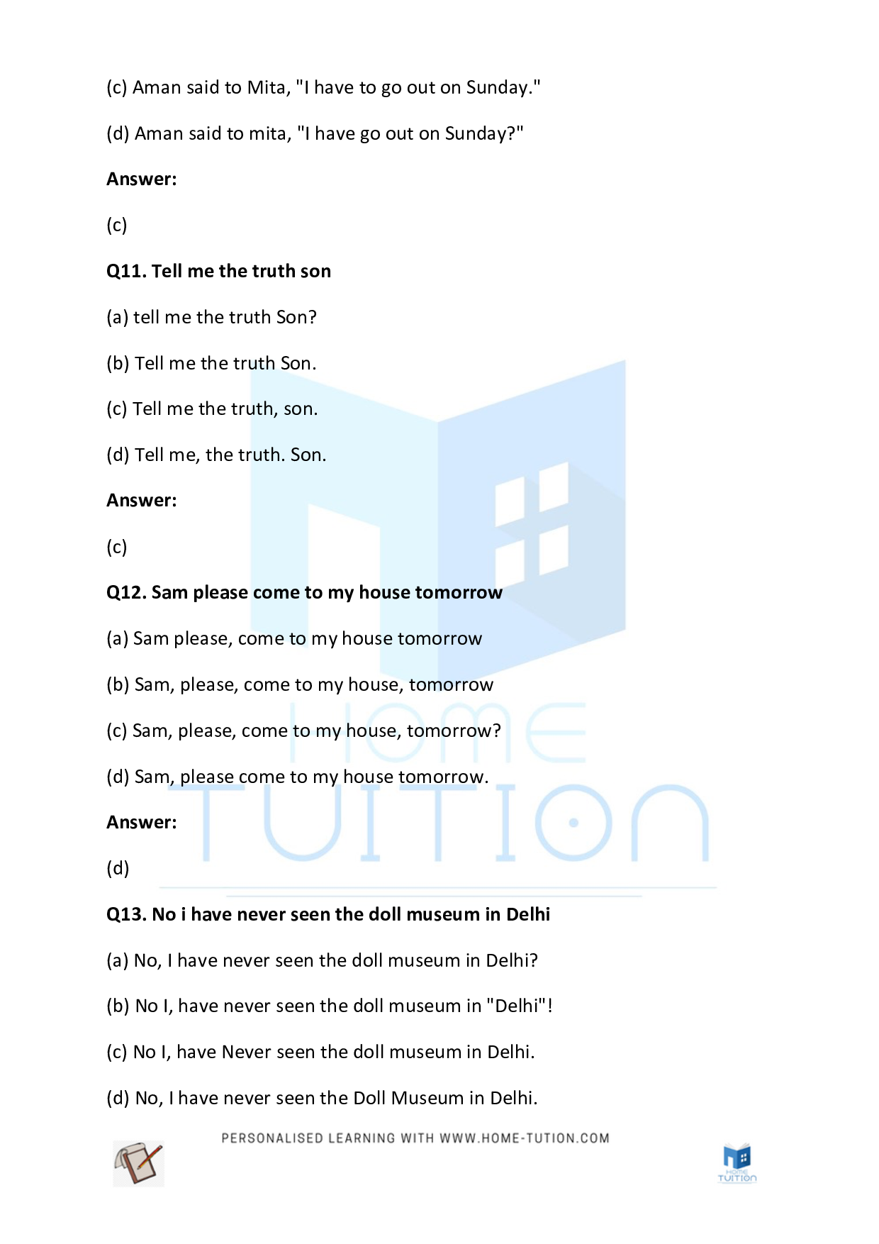 CBSE Worksheet For Class 4 English Punctuations Free PDF Home Tution