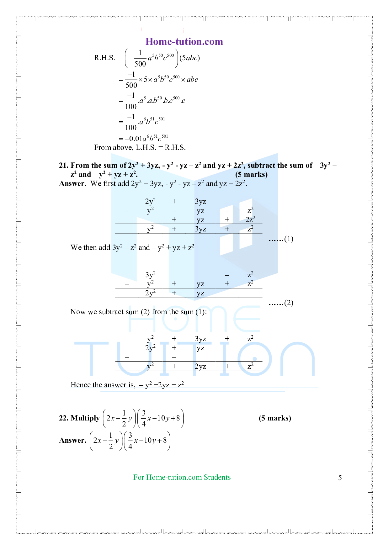 Extra Subjective Questions Worksheet For CBSE Class 7 Maths Chapter 12