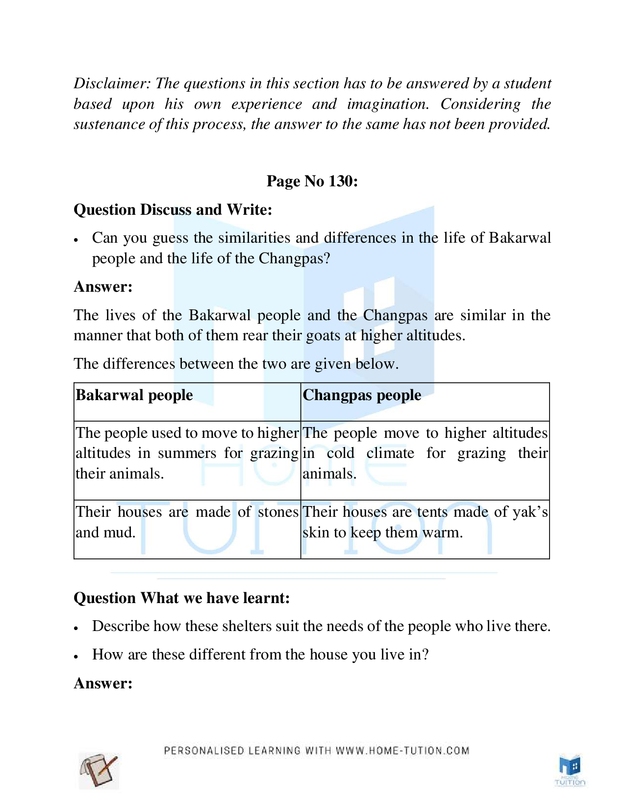 NCERT Solutions For Class 5 EVS Chapter 13 A Shelter So High As Per 