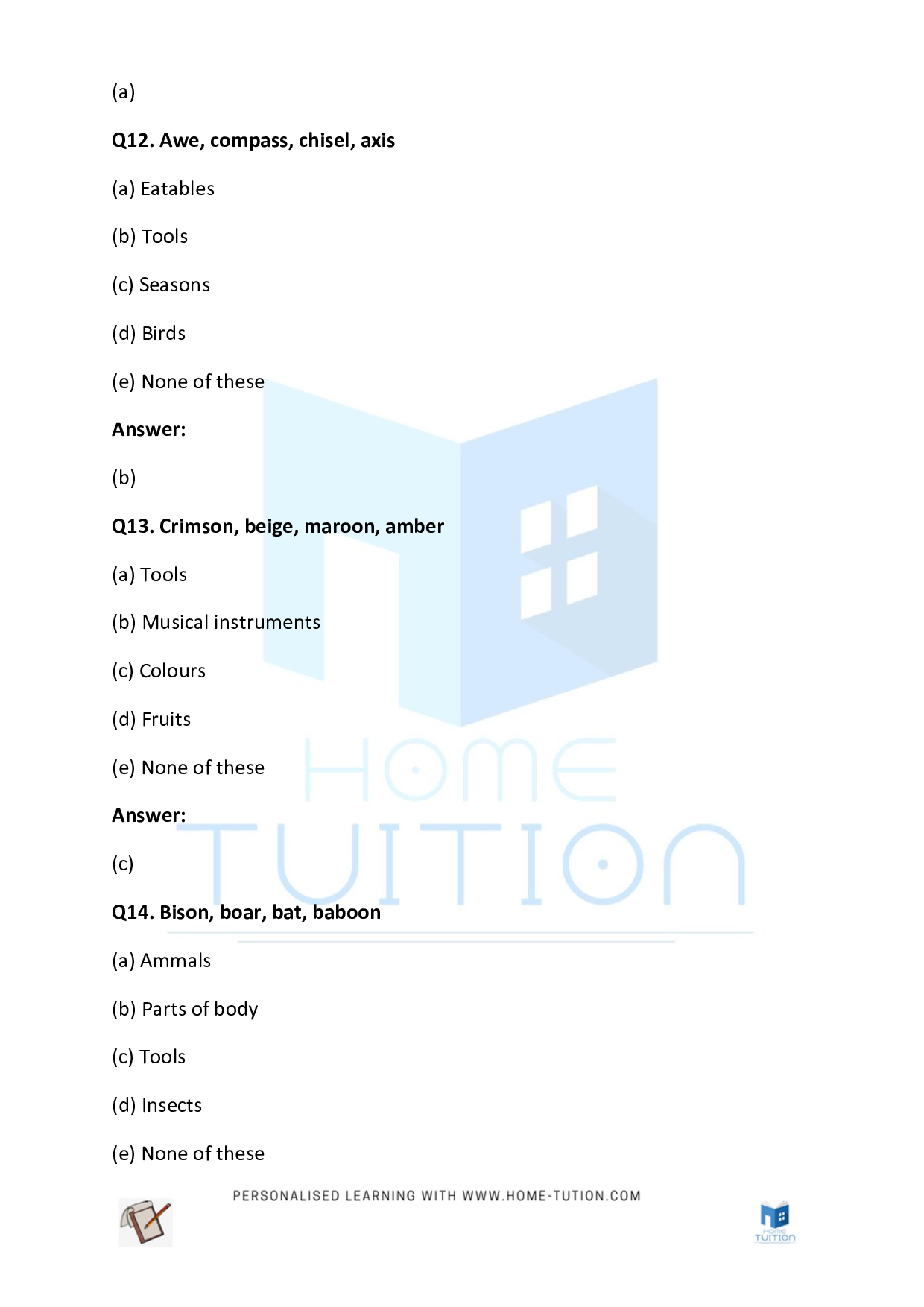 CBSE Worksheet For Class 4 English Classification Free PDF Home Tution