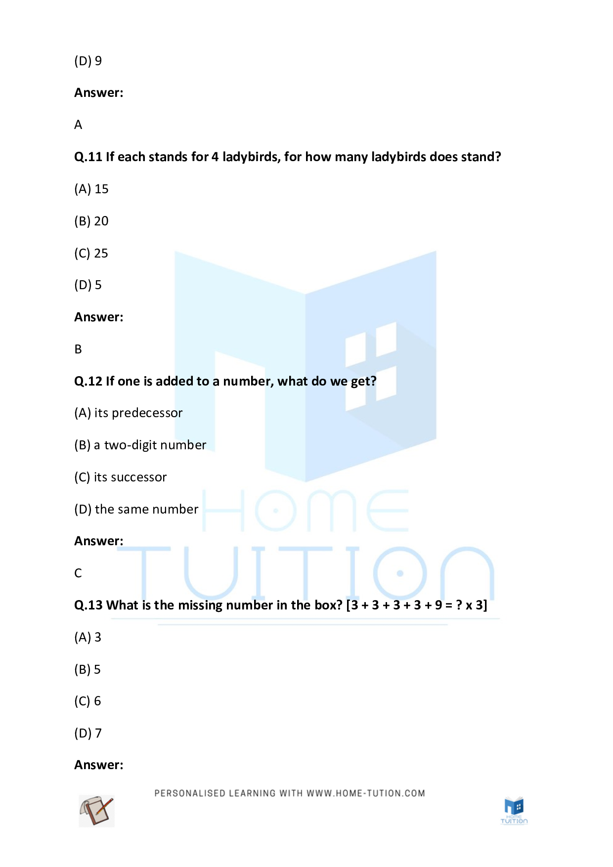 CBSE Maths Worksheet For Class 2 Free Printable PDF Home Tution
