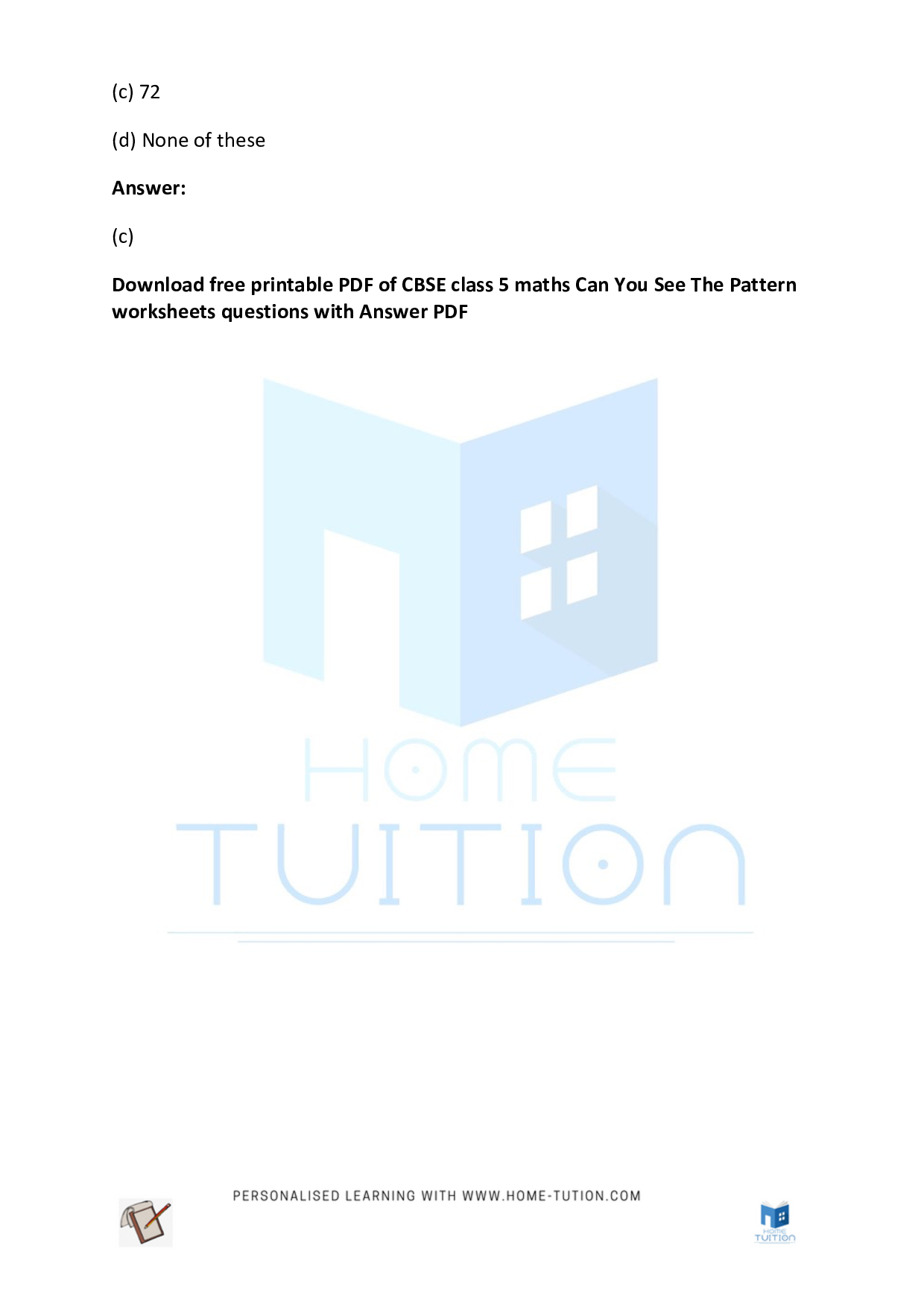 CBSE Class 5 Maths Can You See The Pattern Worksheet Free PDF Home