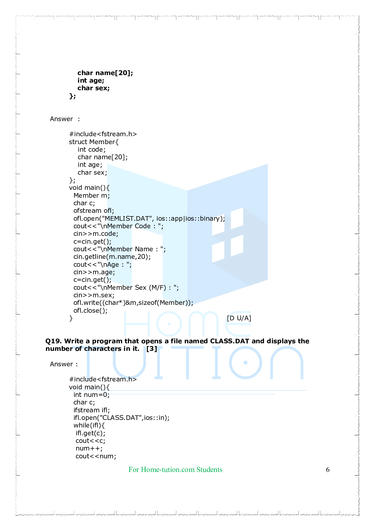Important Questions For Class 12 Computer Science Chapter Data File
