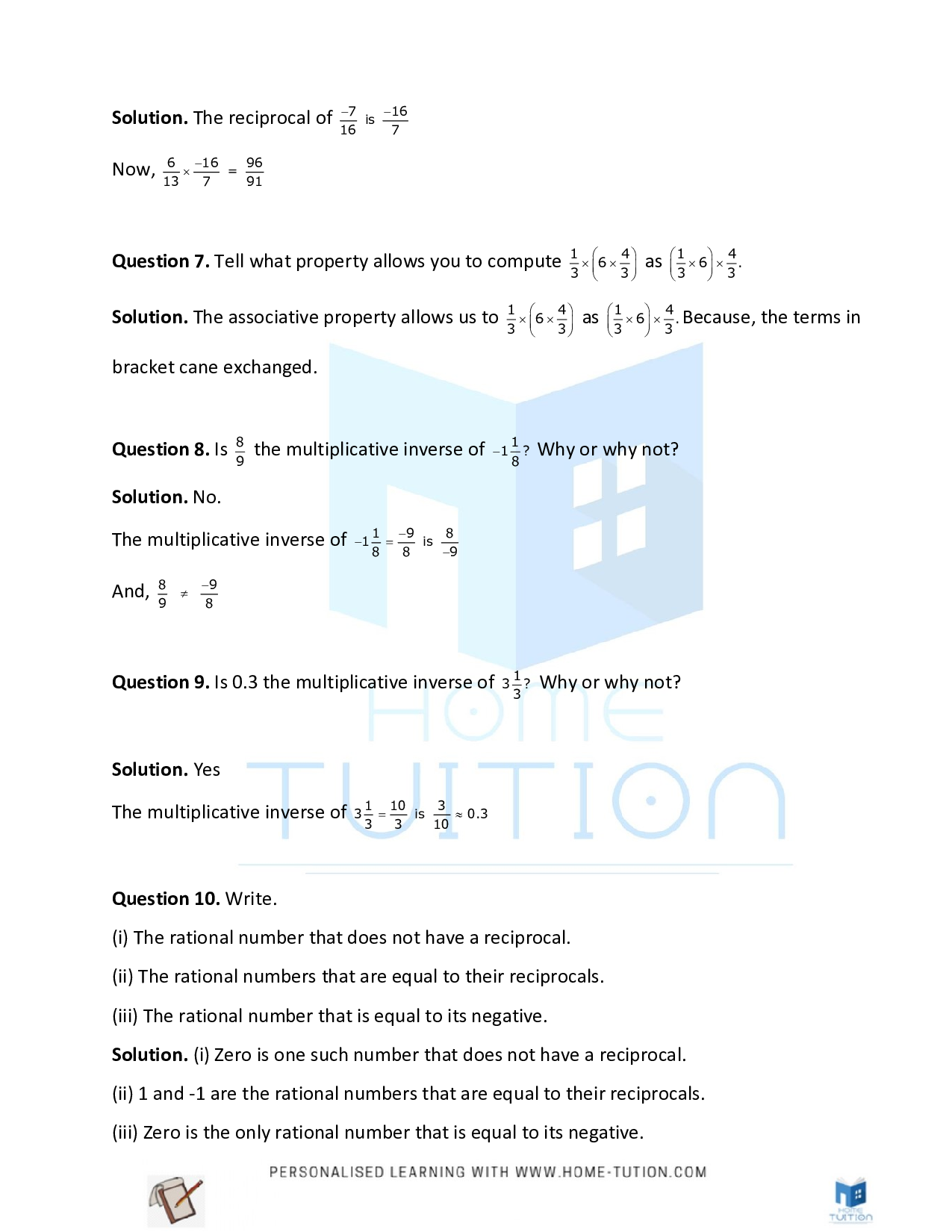NCERT Solutions For Class 8 Maths Chapter 1 Rational Numbers