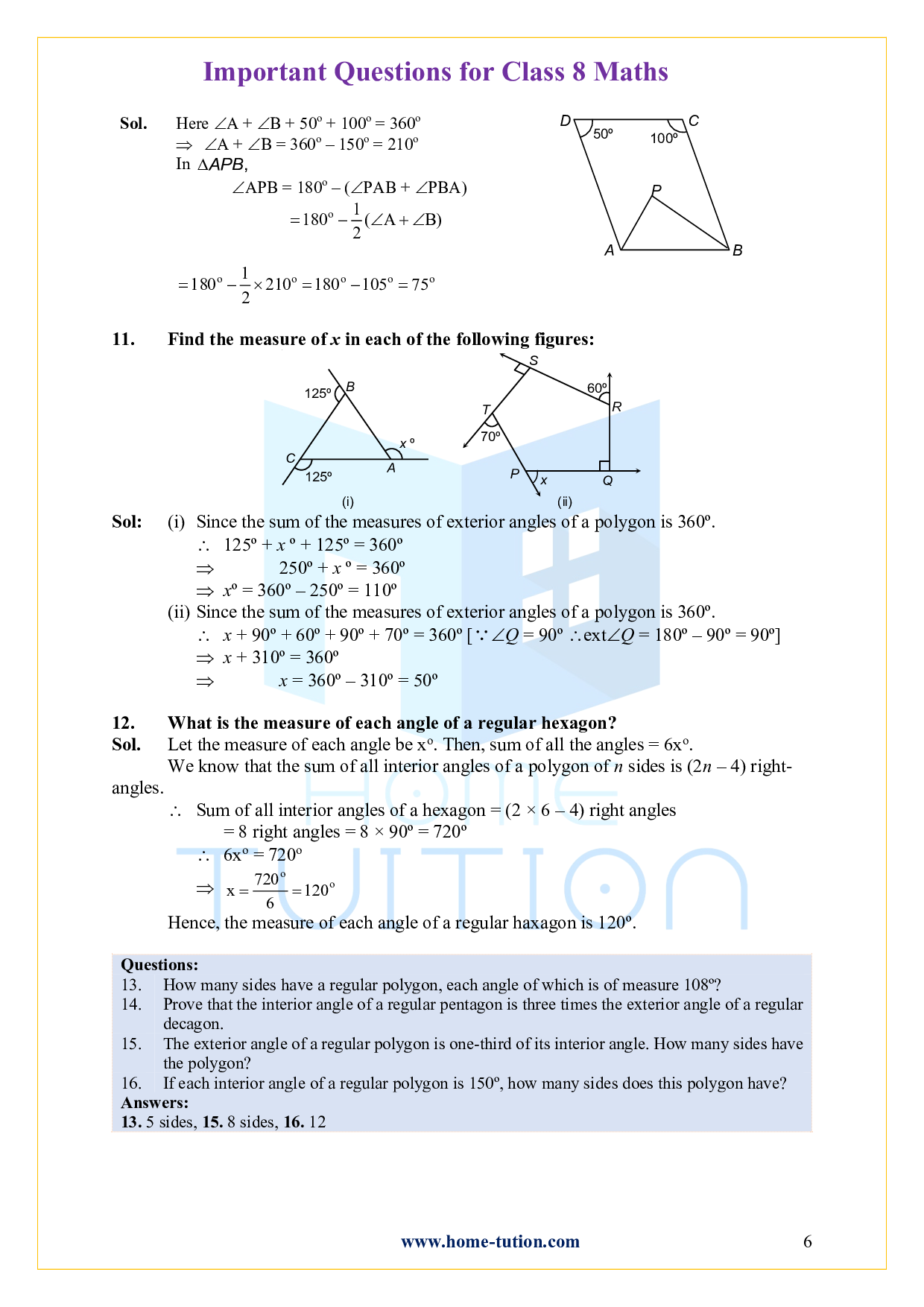 Important Questions For CBSE Class 8 Maths Chapter 3 Understanding