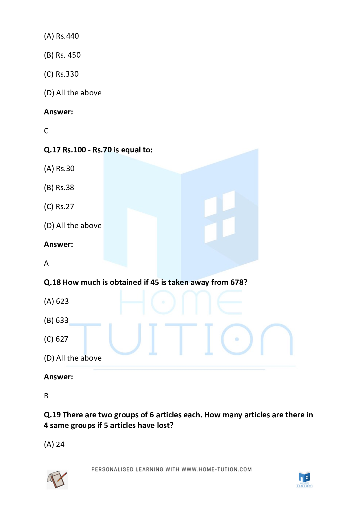 CBSE Printable PDF For Class 2 Maths Subtraction Worksheets Home Tution
