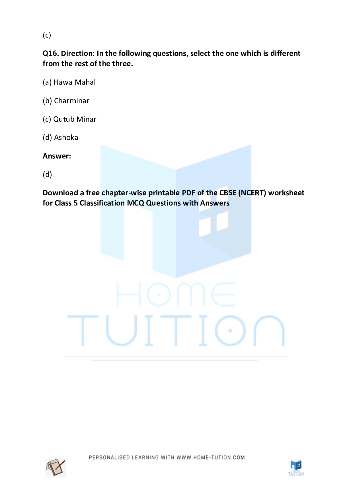 CBSE Worksheet For Class 5 English Classification Free PDF Home Tution