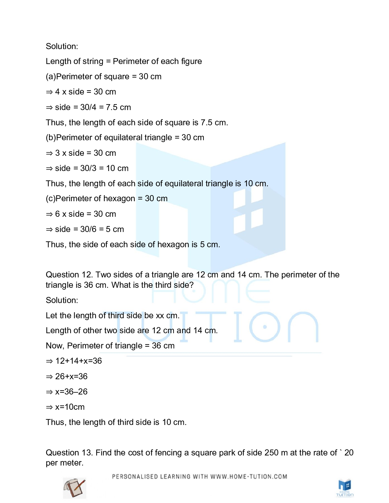 NCERT Solutions For Class 6 Maths Chapter 10 Mensuration