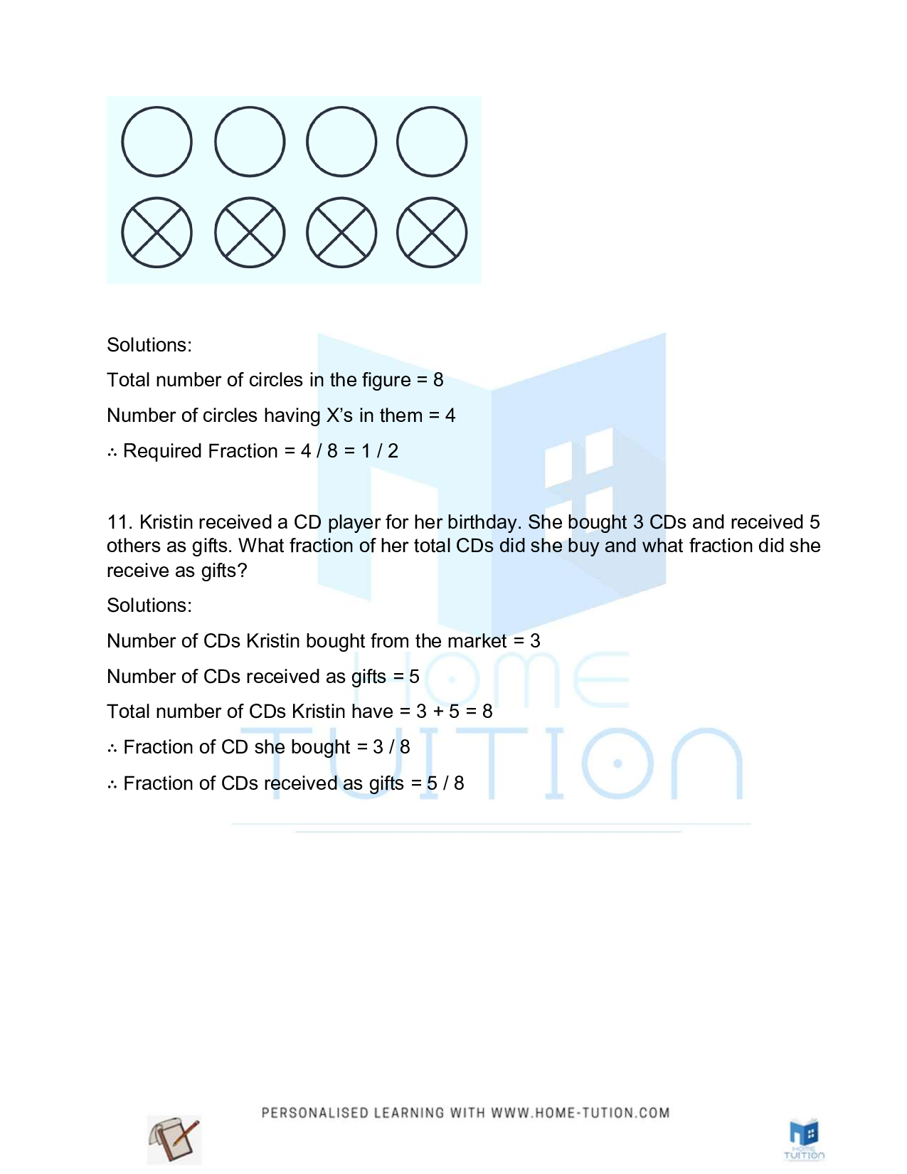 NCERT Solutions For Class 6 Maths Chapter 7 Fractions