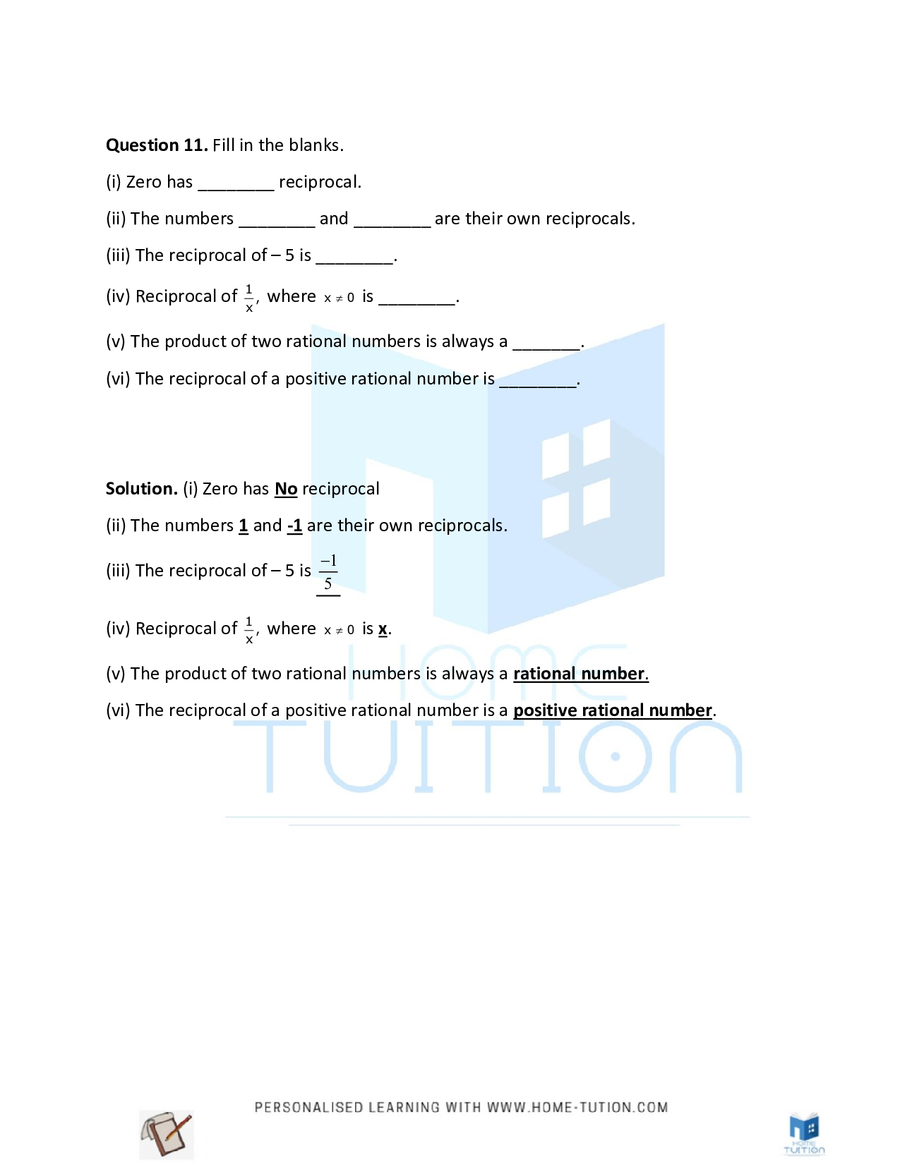 NCERT Solutions For Class 8 Maths Chapter 1 Rational Numbers