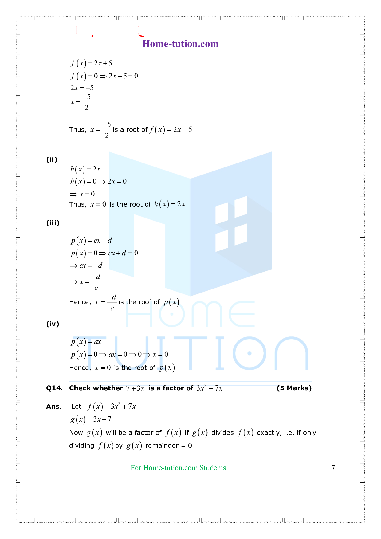Important Questions For Class 9 Maths Chapter 2 Polynomials With Solutions