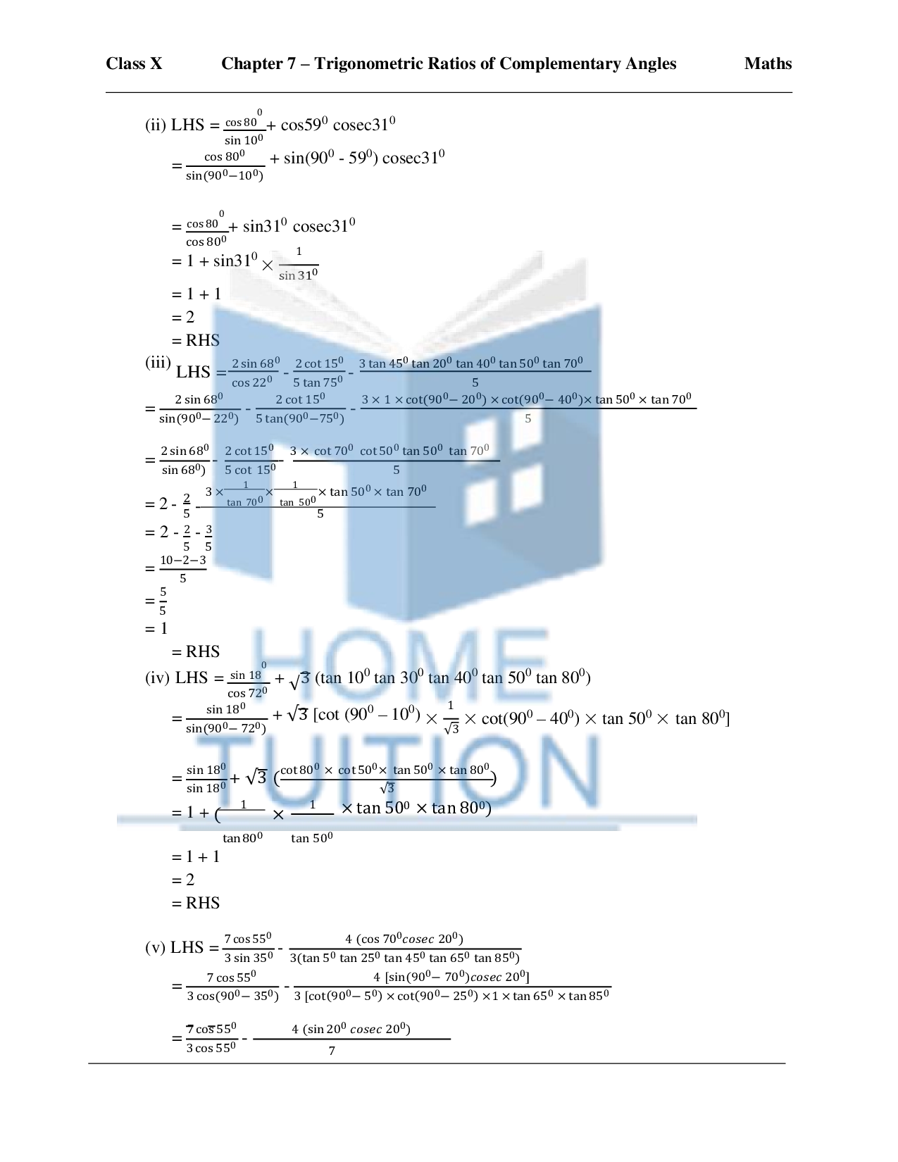 RS Aggarwal Solutions for Class 10 Maths Chapter 7 - Trigonometric Ratios of Complementary Angles
