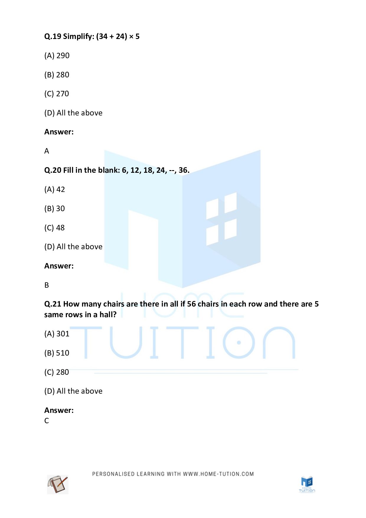CBSE Printable PDF For Class 2 Multiplication And Division Worksheets