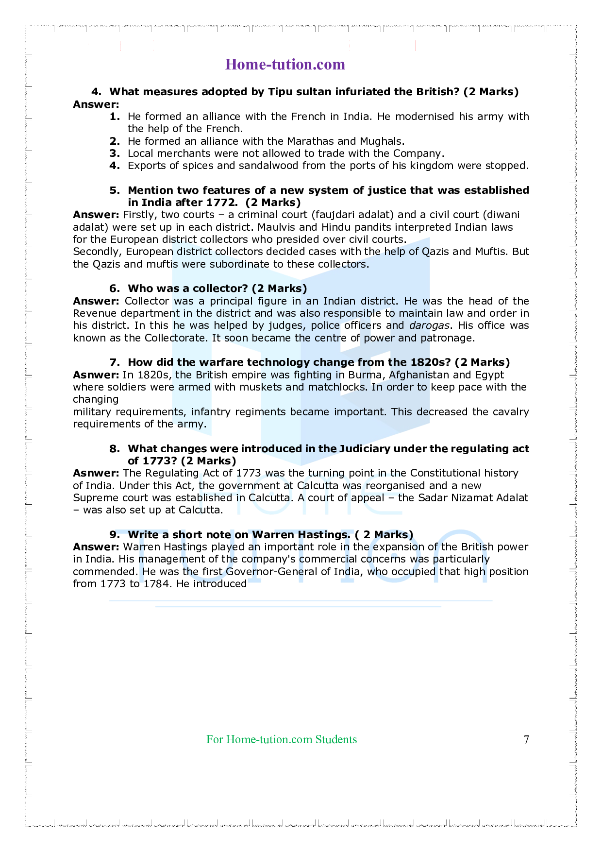 Important Subjective Questions For CBSE Class 8 SST History Chapter 2