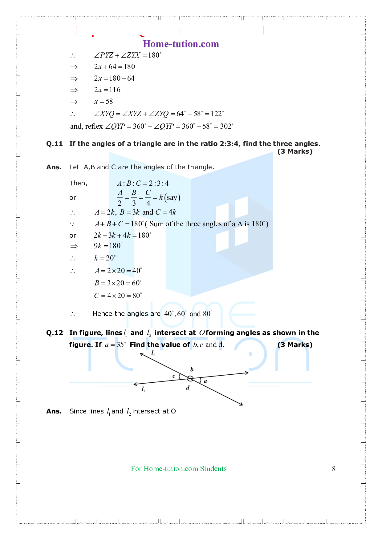 Important Questions For Class 9 Maths Chapter 6 Lines And Angles With